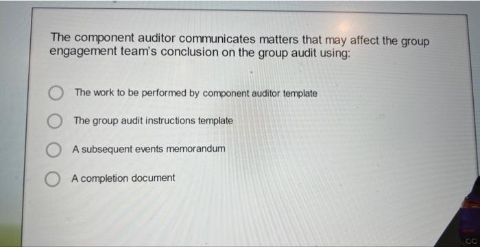 Solved The component auditor communicates matters that may | Chegg.com
