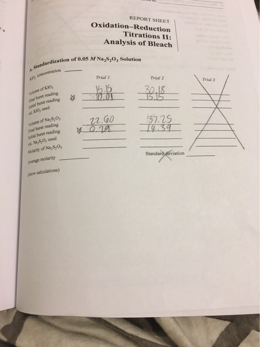 REPORT SHEET Oxidation-Reduction Titrations II: | Chegg.com REPORT SHEET Oxidation-Reduction Titrations II: | Chegg.com