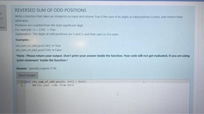 Solved of REVERSED SUM OF ODD POSITIONS write a function | Chegg.com