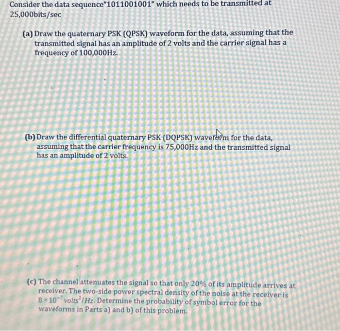 Solved onsider the data sequence" 1011001001′′ which needs | Chegg.com