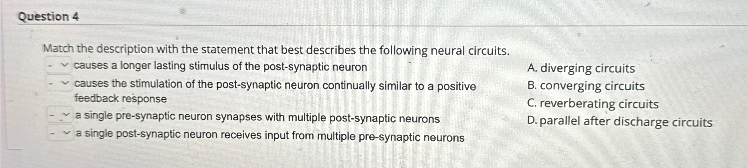 Solved Question 4Match the description with the statement | Chegg.com