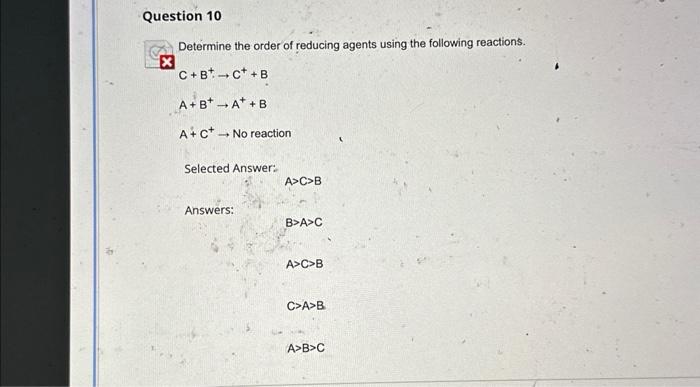 Solved Determine the order of reducing agents using the | Chegg.com