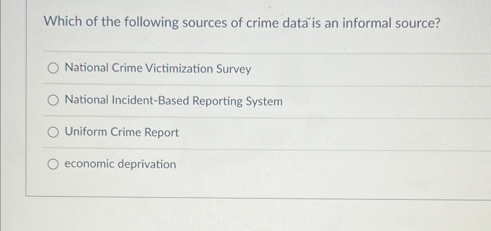 Solved Which of the following sources of crime data is an | Chegg.com