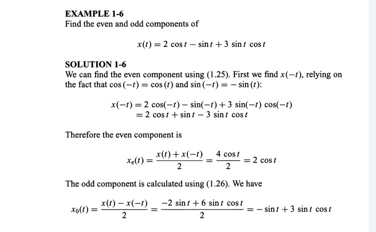 Solved EXAMPLE 1-6 Find the even and odd components of x(t) | Chegg.com