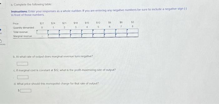 Solved a. Complete the following table: Instructions: Enter | Chegg.com