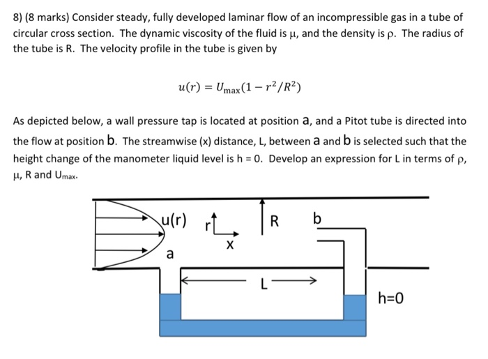 Solved 8) (8 marks) Consider steady, fully developed laminar | Chegg.com
