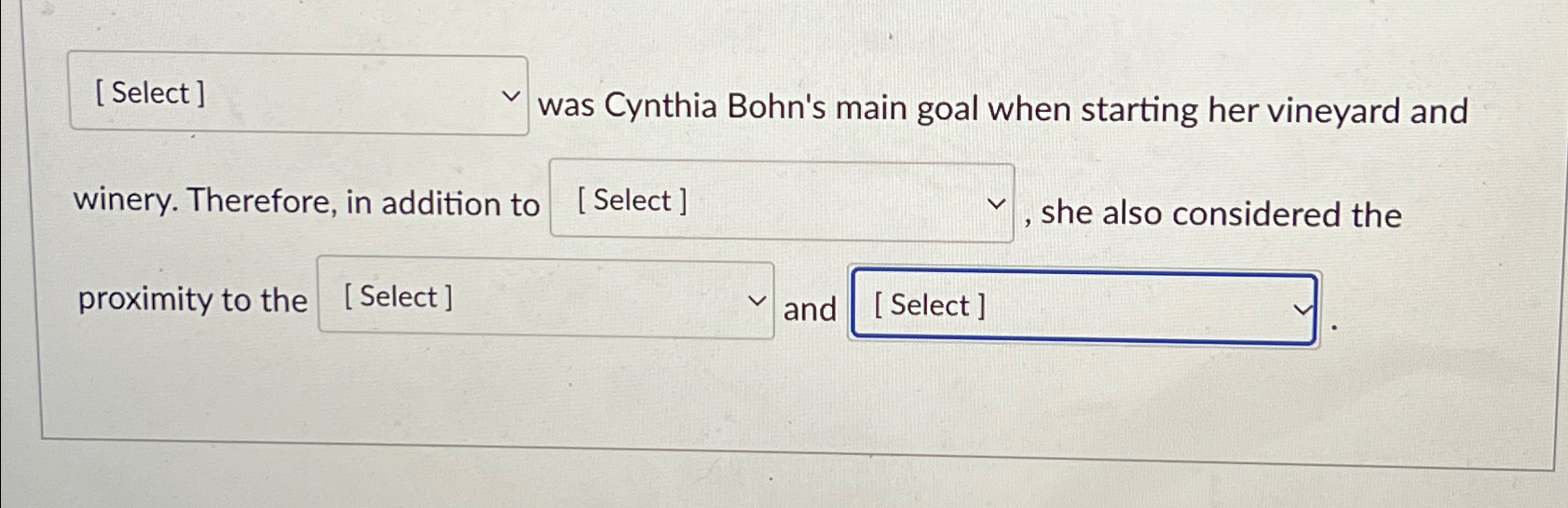 Solved was Cynthia Bohn's main goal when starting her | Chegg.com