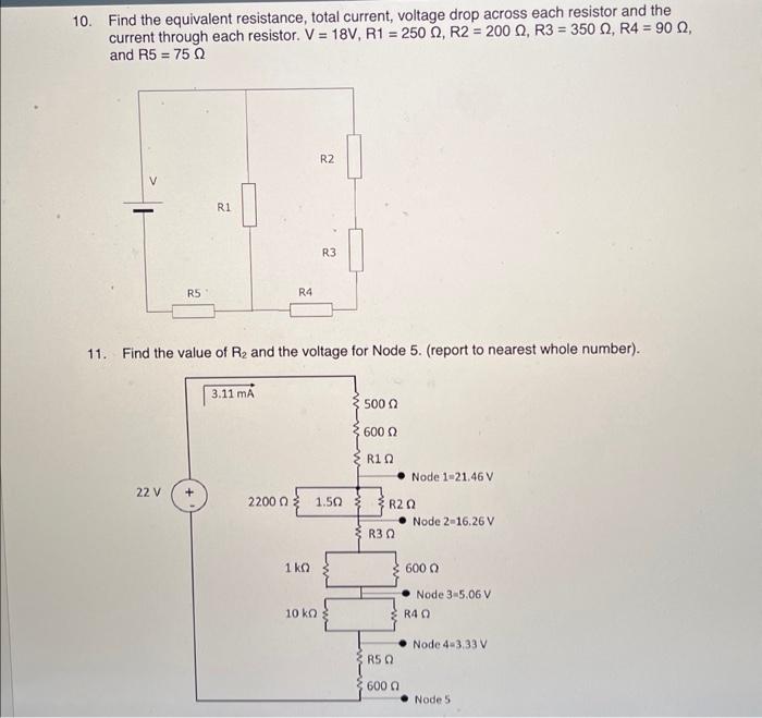 Solved 10. Find the equivalent resistance, total current, | Chegg.com