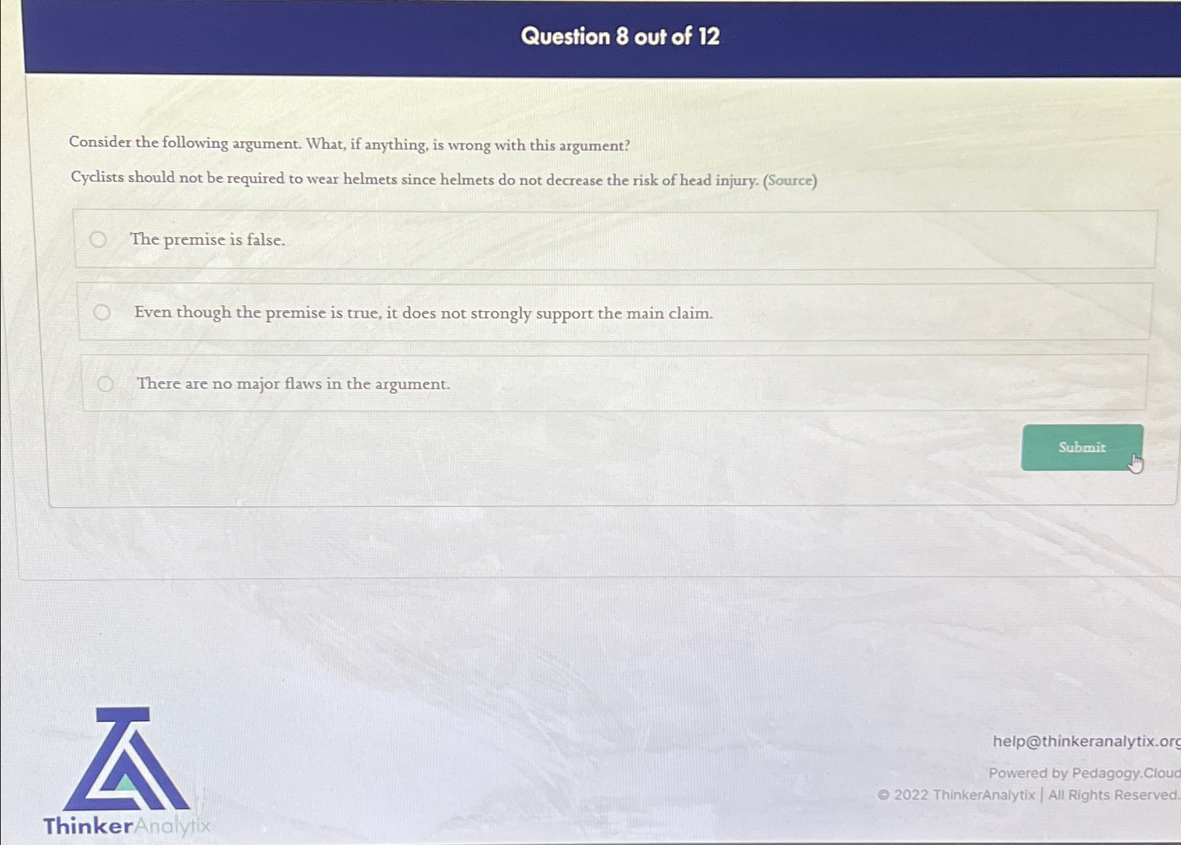 Solved Question 8 ﻿out of 12Consider the following argument. | Chegg.com