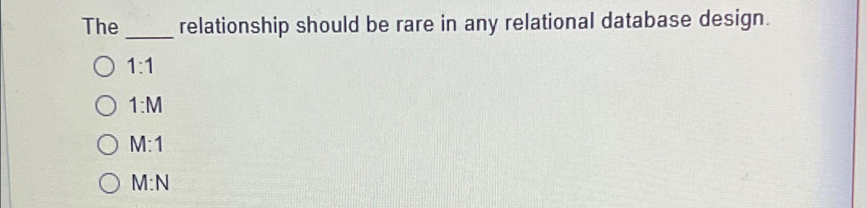 Solved The relationship should be rare in any relational | Chegg.com