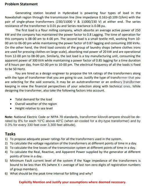 Problem Statement Generating station located in | Chegg.com