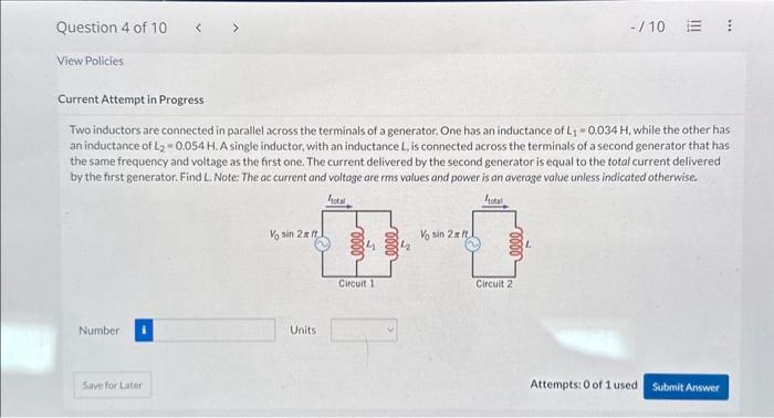Solved Two inductors are connected in parallel across the | Chegg.com