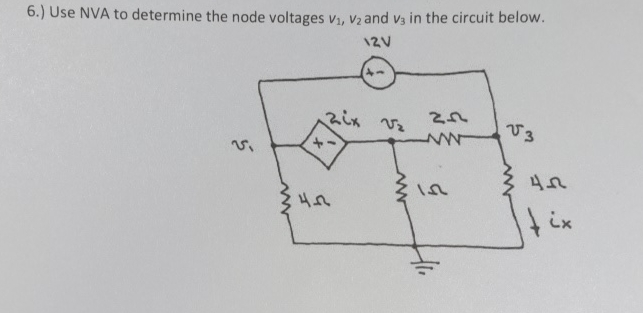 Solved 6.) ﻿Use NVA to determine the node voltages v1,v2 | Chegg.com