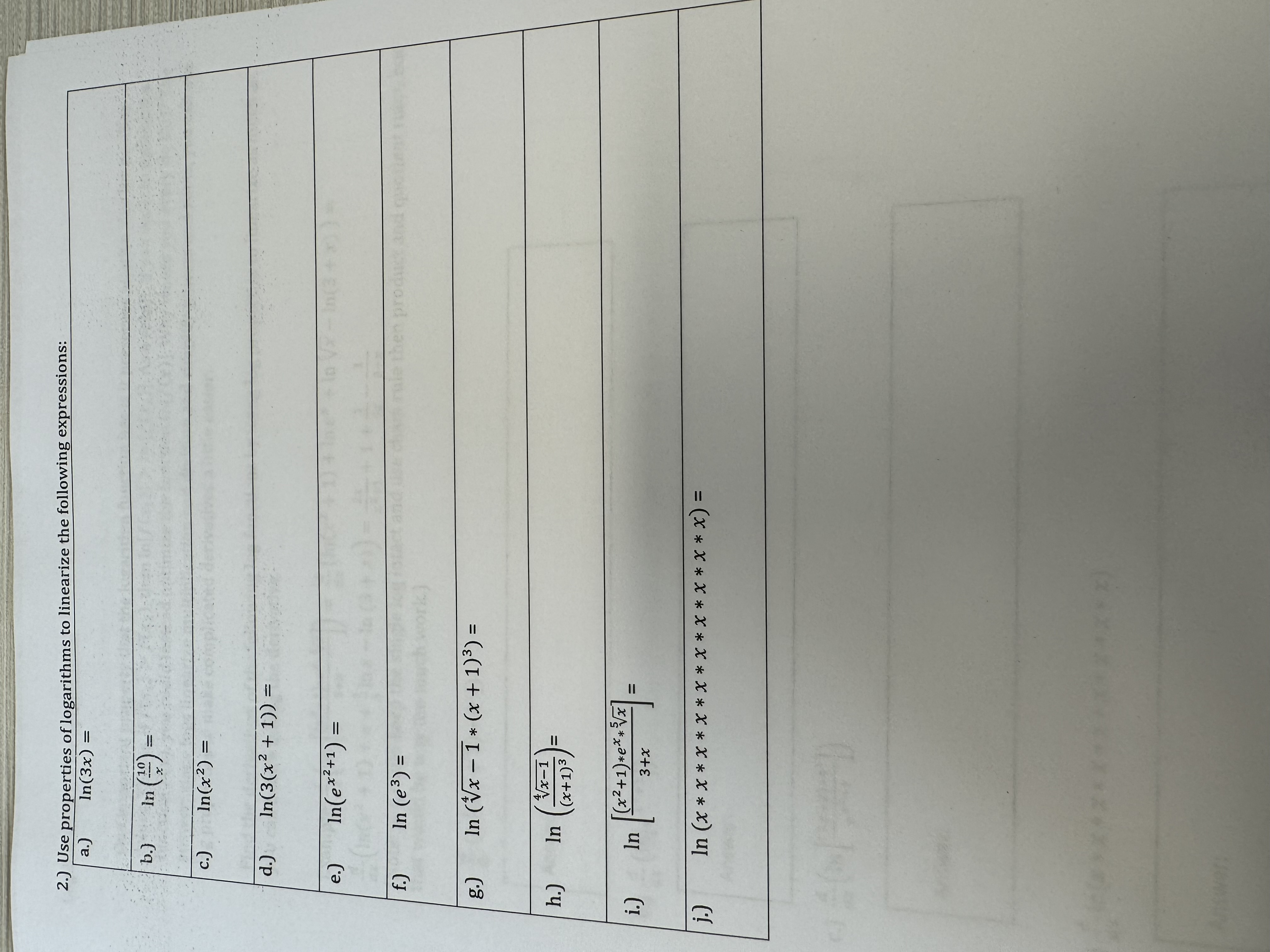 Solved 2.) ﻿Use properties of logarithms to linearize the | Chegg.com