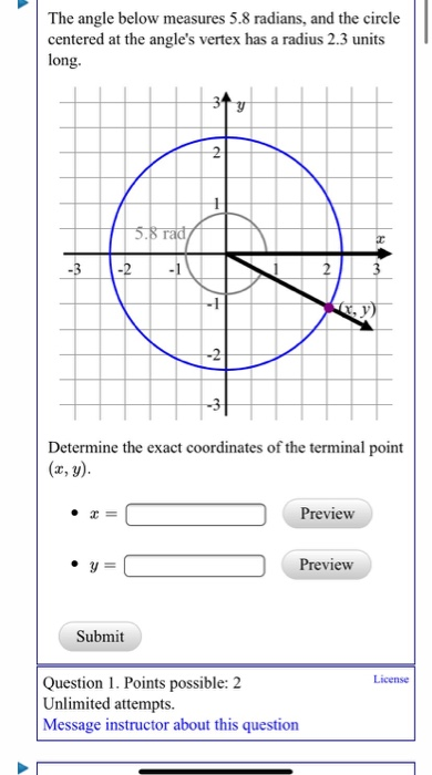 Solved The angle below measures 5.8 radians, and the circle | Chegg.com