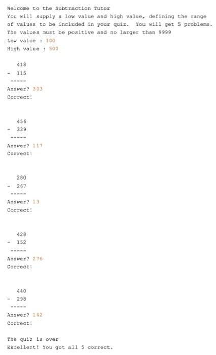 Solved Subtraction Tutorjava Write A Program That Serves 