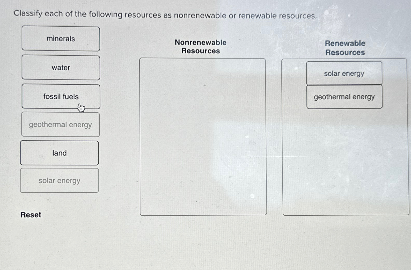 Classify each of the following resources as | Chegg.com