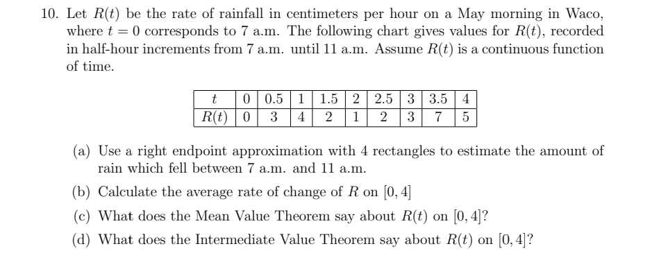 Solved Let R(t) ﻿be the rate of rainfall in centimeters per | Chegg.com