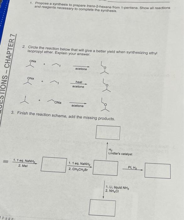 Solved 1. Propose a synthesis to prepare trans-2-hexene from | Chegg.com