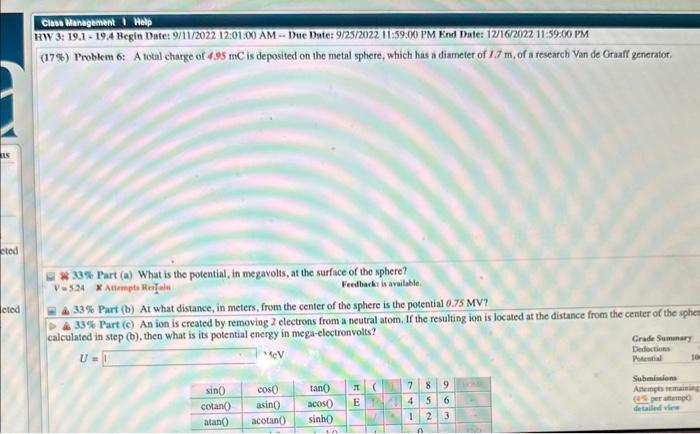 Solved 17\%) Problem 6: A total charge of 4.95mC is | Chegg.com Solved 17\%) Problem 6: A total charge of 4.95mC is | Chegg.com