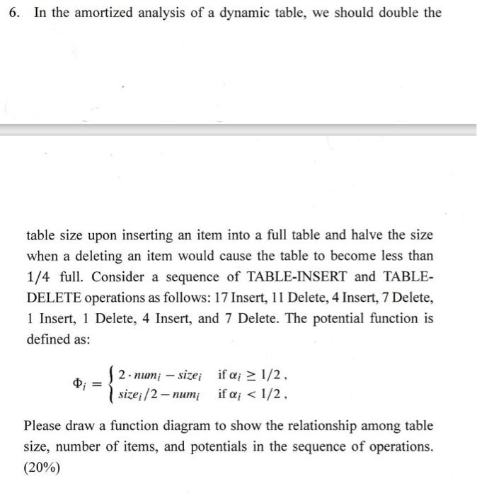 Solved 6. In the amortized analysis of a dynamic table, we | Chegg.com