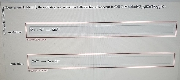 Solved Experiment 1: Identify the oxidation and reduction | Chegg.com
