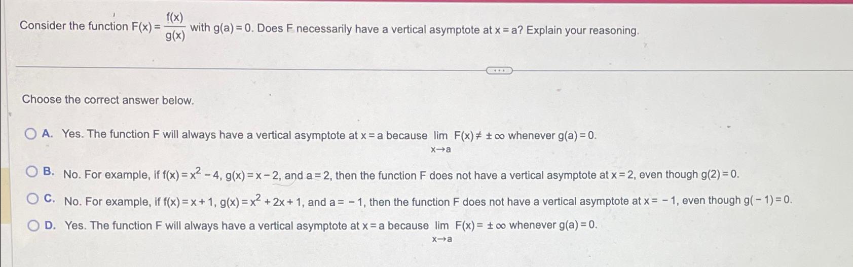 Solved Consider the function F(x)=f(x)g(x) ﻿with g(a)=0. | Chegg.com