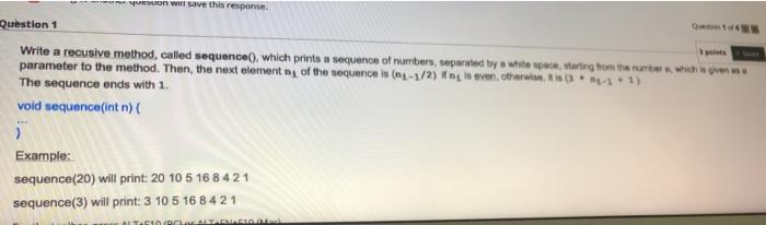 Solved Question 1 response Write a recusive method, called | Chegg.com