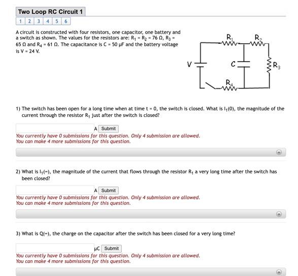 Solved Two Loop RC Circuit 1 1 2 3 4 5 6 A circuit is | Chegg.com