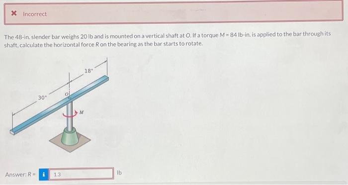 Solved The 48 -in. slender bar weighs 20lb and is mounted on | Chegg.com