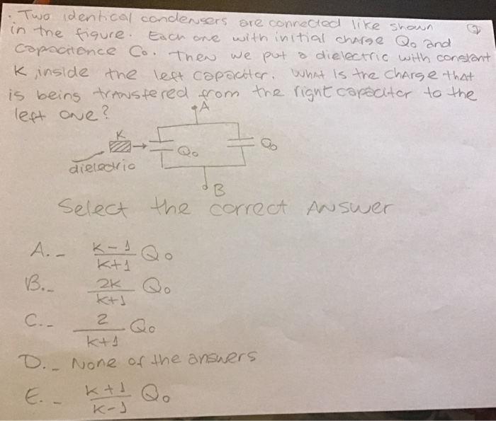 Solved Two identical condensers are connected like shown in | Chegg.com