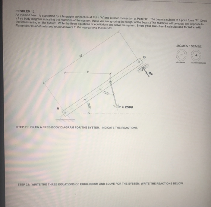 Solved PROBLEM 10: An inclined beam is supported by a | Chegg.com