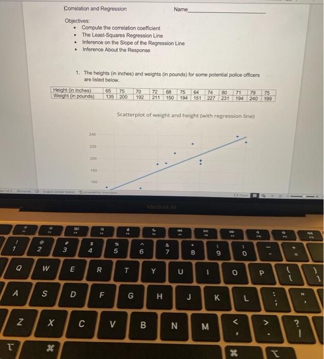 Solved Correlation and Regression Name Objectives: - Compute | Chegg.com