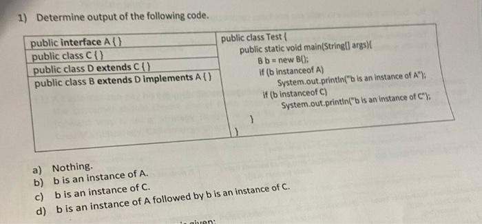 Solved 1) Determine output of the following code. public | Chegg.com