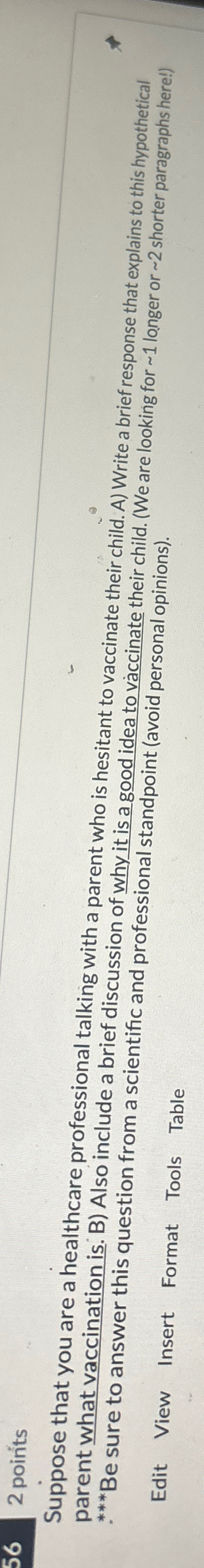 Solved 2 ﻿poińts parent what vaccination is. ﻿B) ﻿Also | Chegg.com