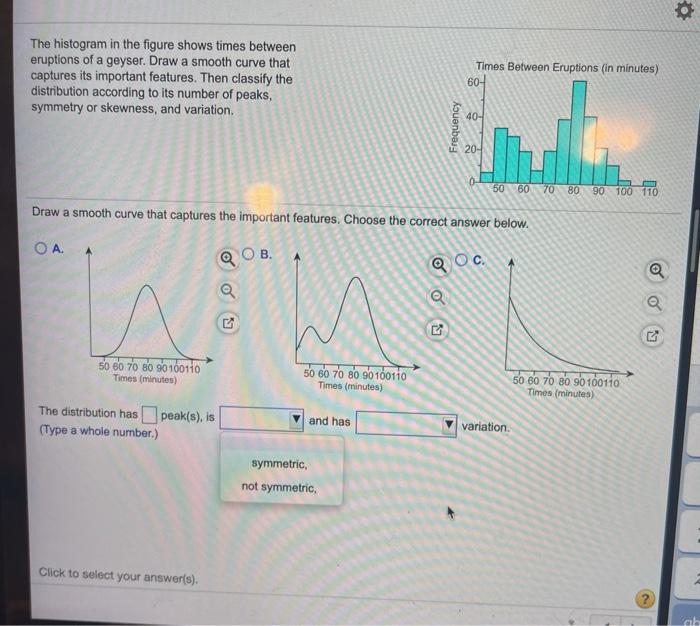 Solved o Times Between Eruptions (in minutes) The histogram | Chegg.com