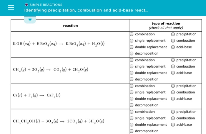 Solved O Simple Reactions Identifying Precipitation