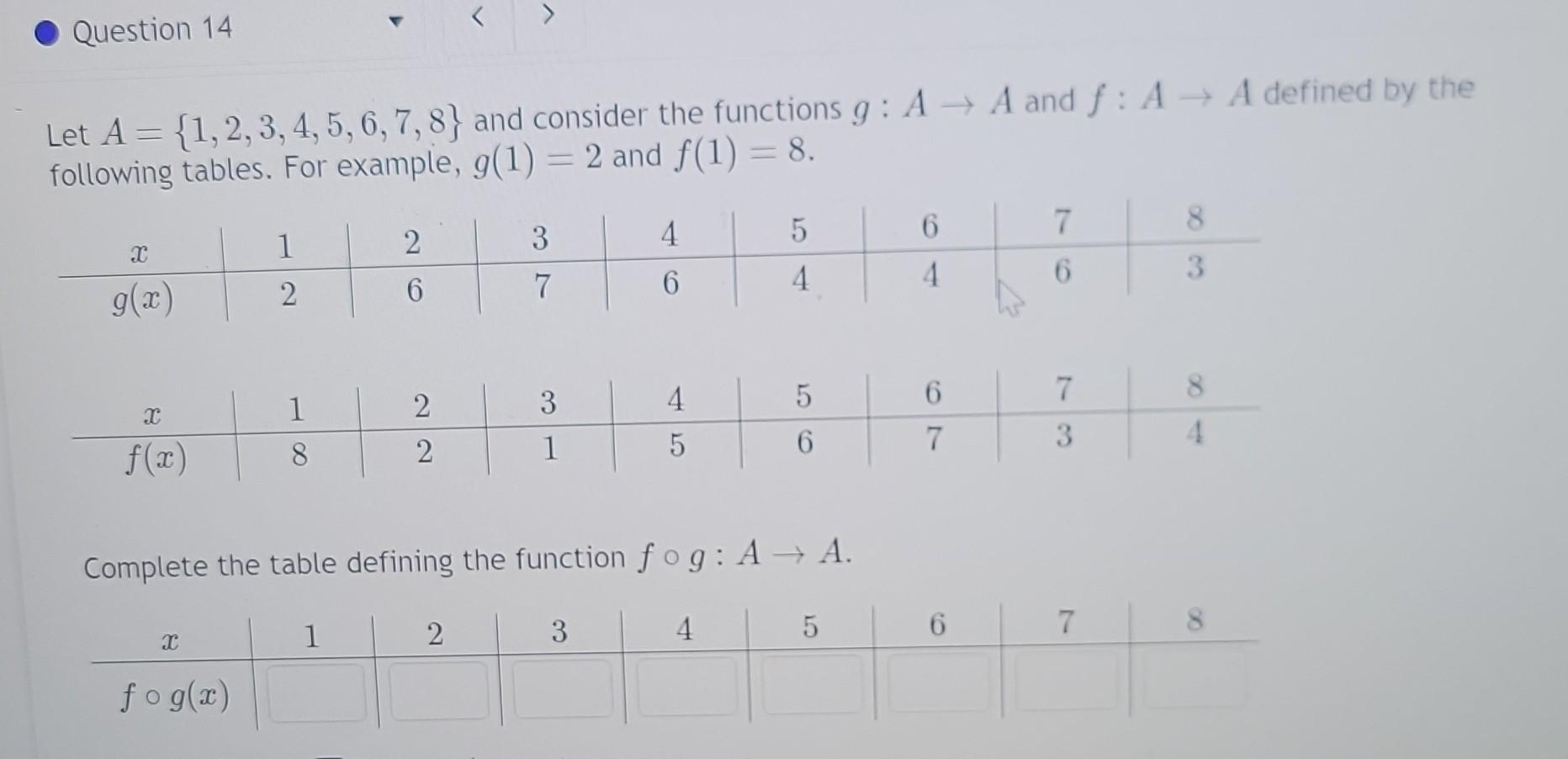 Solved Let A={1,2,3,4,5,6,7,8} and consider the functions | Chegg.com
