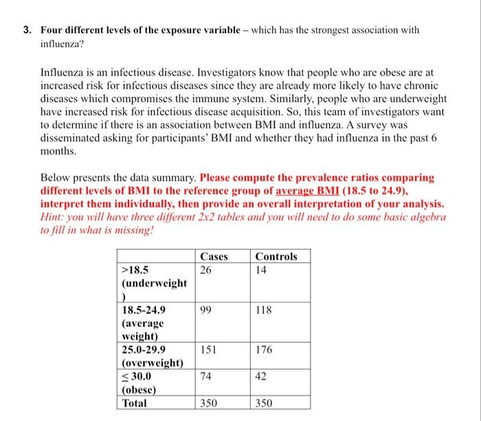 Solved 3. Four different levels of the exposure variable - | Chegg.com