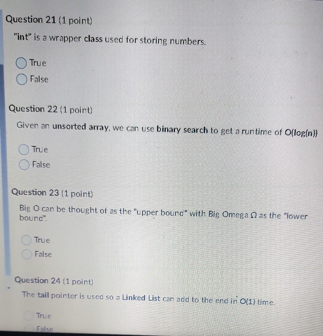 Solved Question 21 (1 point) "int" is a wrapper class used | Chegg.com