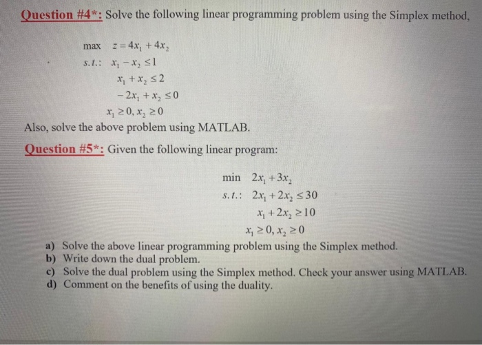 Question #2*: Solve the following linear programming | Chegg.com
