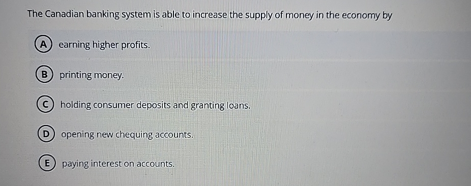 Solved The Canadian banking system is able to increase the | Chegg.com