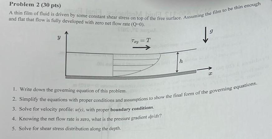 Solved Problem 2 ( 30pts) A thin film of fluid is driven by | Chegg.com