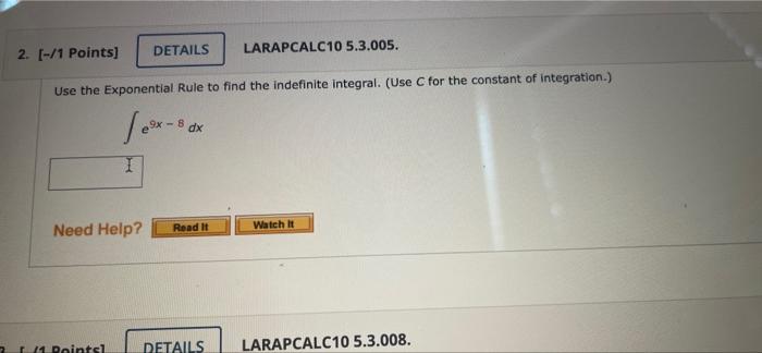 Solved 2. [-/1 Points] DETAILS LARAPCALC10 5.3.005. Use the | Chegg.com