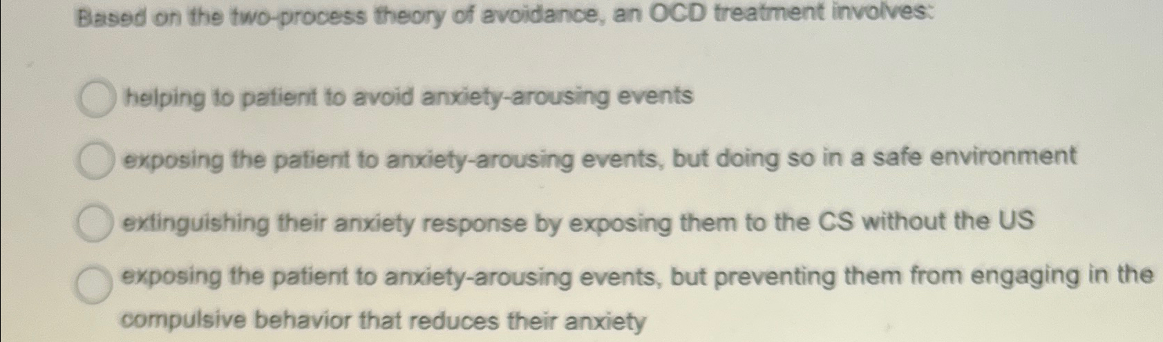 Solved Based on the two-process theory of avoidance, an OCD | Chegg.com
