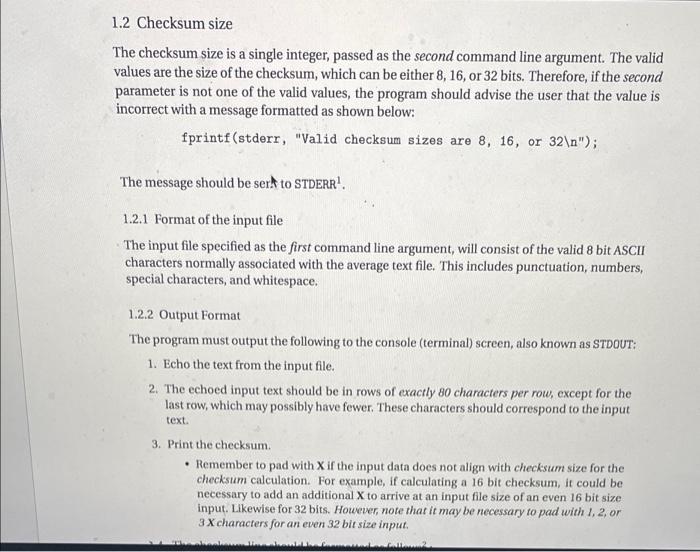 Solved 1 Checksum In this assignment you'll write a program | Chegg.com