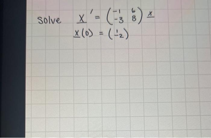 Solved Solve x′x(0)=(−1−368)x=(1−2) | Chegg.com