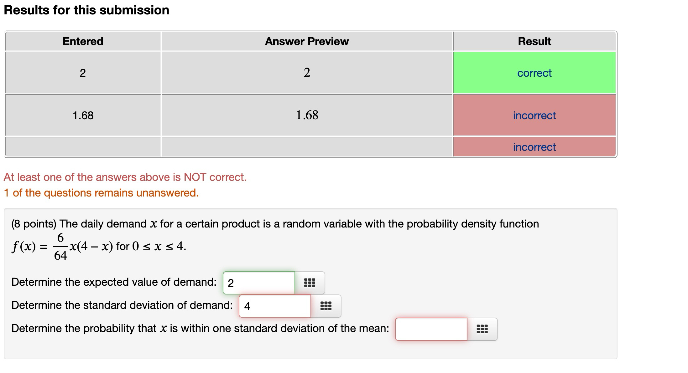 Solved Results for this submission\table[[Entered,Answer | Chegg.com