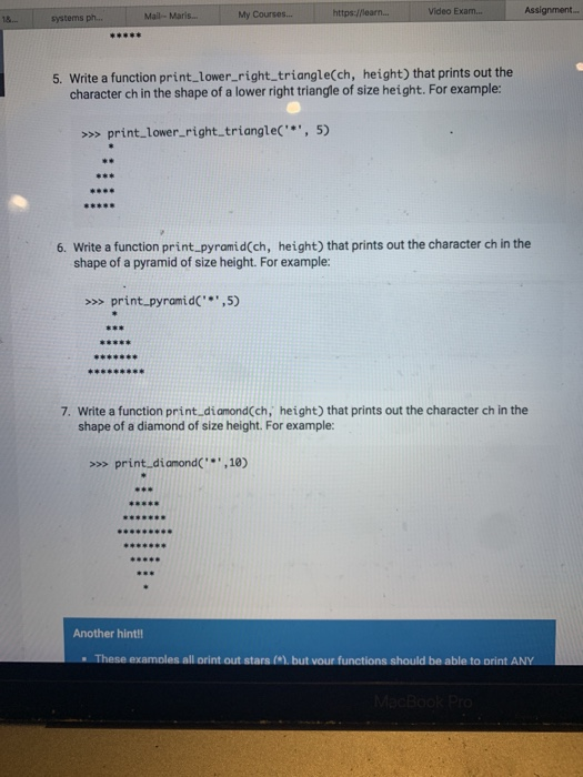 Solved 2. Write a function print_upper_left_triangle(ch, | Chegg.com
