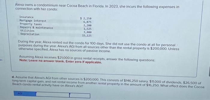 Solved Alexa owns a condominium near Cocoa Beach in Florida. | Chegg.com